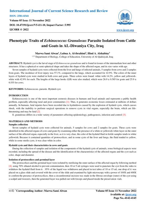 Pdf Phenotypic Traits Of Echinococcus Granulosus Parasite Isolated From Cattle And Goats In Al