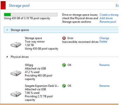 windows 8 storage space error inaccessible reconnect drives super user