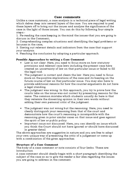 Case Comments Possible Approaches To Writing A Case Comment Pdf