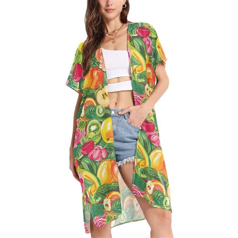 Joogoo Womens Tropical Fruit Rose Flower Beach Cover Up Kimono