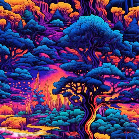 Premium Photo A Psychedelic Psychedelic Landscape With Trees And