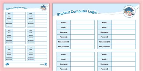 My Teaching File Pupil Computer Login Details Twinkl