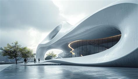 Modern Organic Architecture Design With Curved Concrete Facade Premium Ai Generated Image