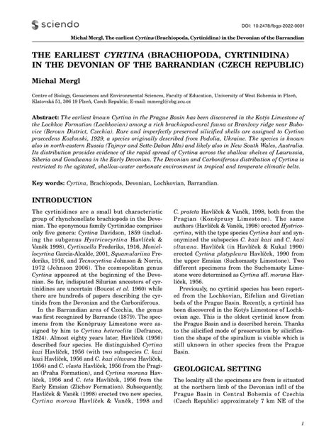 Pdf The Earliest Cyrtina Brachiopoda Cyrtinidina In The Devonian Of The Barrandian Czech