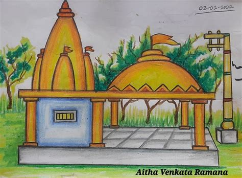 Temple Drawing With Oil Pastels Drawing Scenery Art Drawings