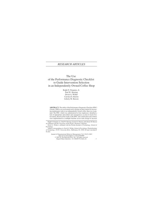 Pdf The Use Of The Performance Diagnostic Checklist To Guide Intervention Selection In An