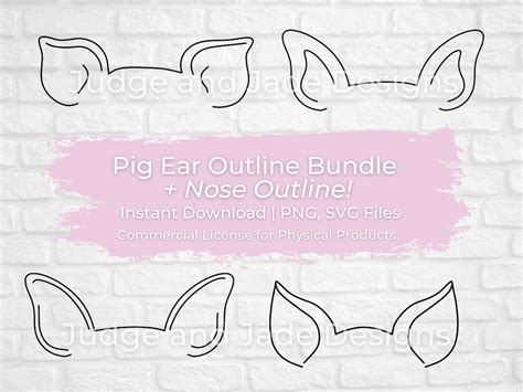 Pig Ear Outline Svg Png Bundle With Nose Line Drawing Etsy