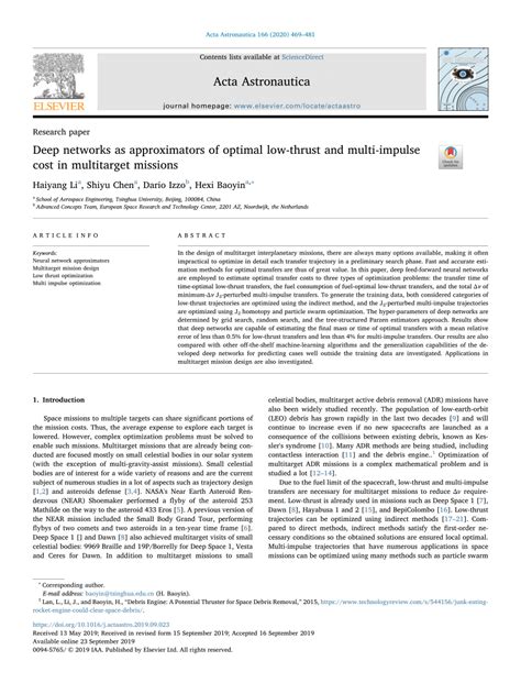 Pdf Deep Networks As Approximators Of Optimal Low Thrust And Multi