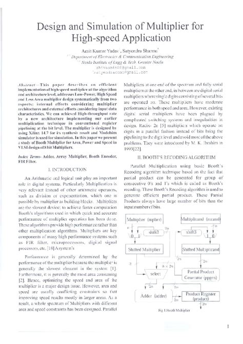 Pdf Design And Simulation Of Multiplier For High Speed Application