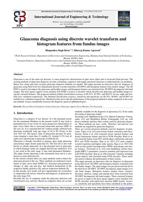 Pdf Glaucoma Diagnosis Using Discrete Wavelet Transform And Histogram