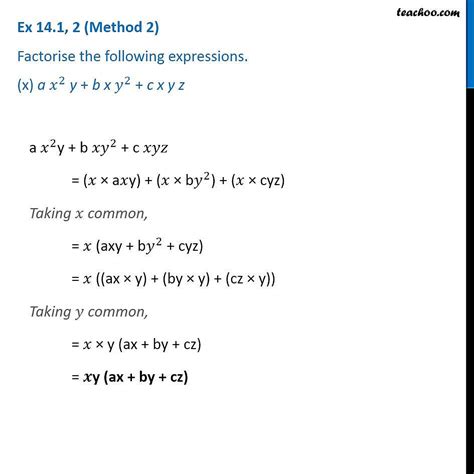 Ex X Factorise A X Y B X Y C X Y Z Factorisation