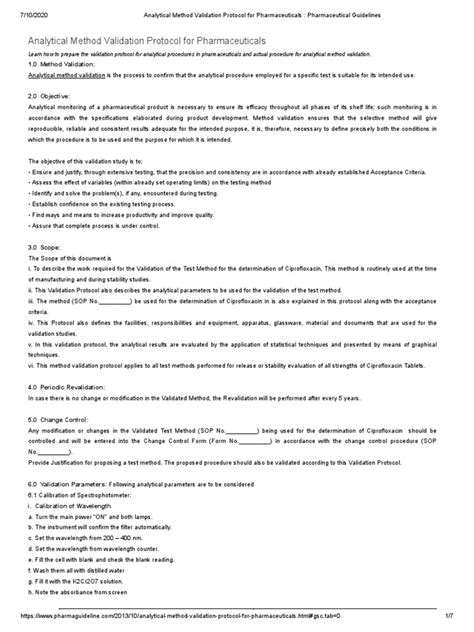 Analytical Method Validation Protocol For Pharmaceuticals