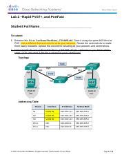 CSN205 Lab 2 Rapid PVST And Port Fast Docx Lab 2 Rapid PVST And PortFast Babe Full Name To