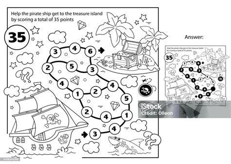 수학 추가 게임 아이들을위한 퍼즐 미로 색칠 공부 페이지 보물 섬이있는 만화 해적선의 개요 어린이를위한 색칠 공부 책 기에 대한 스톡 벡터 아트 및 기타 이미지 Istock
