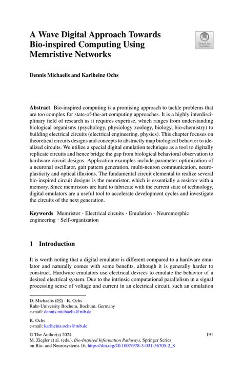 Pdf A Wave Digital Approach Towards Bio Inspired Computing Using Memristive Networks