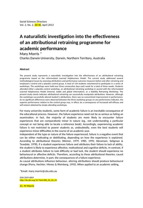 Pdf A Naturalistic Investigation Into The Effectiveness Of An Attributional Retraining