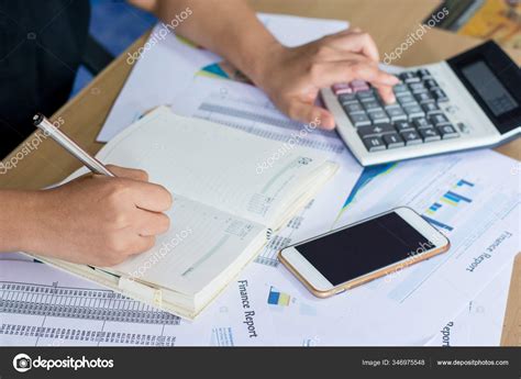 Woman Hand Using Calculator Writing Make Note Calculate Stock Photo Tevalux