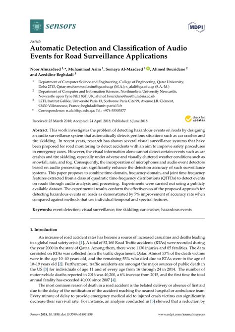 Pdf Automatic Detection And Classification Of Audio Events For Road Surveillance Applications