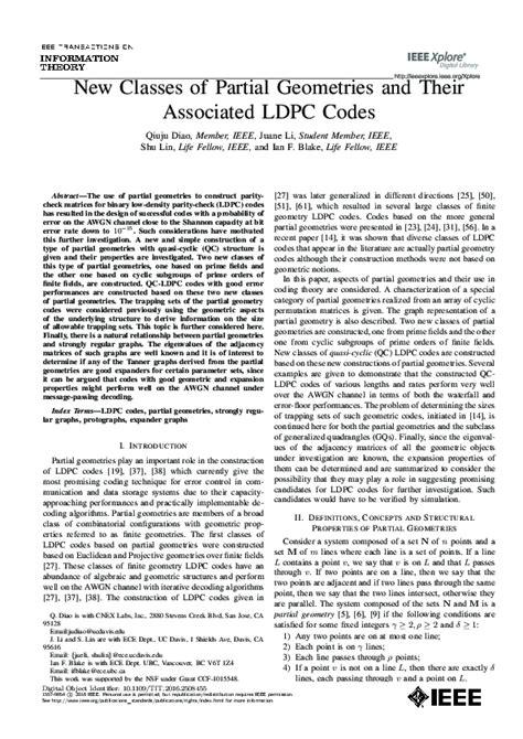 pdf new classes of partial geometries and their associated ldpc codes