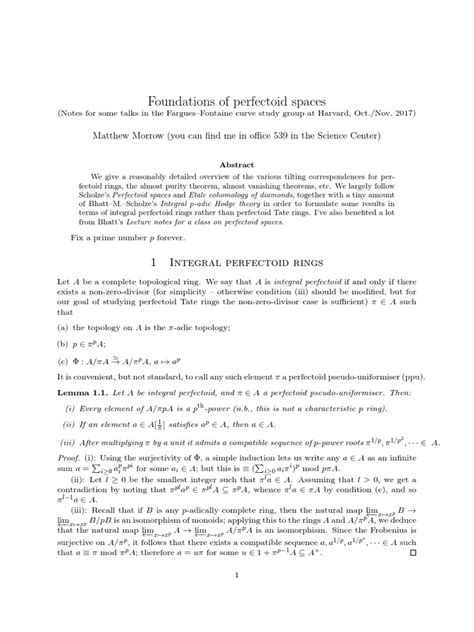 Foundations Of Perfectoid Spaces Pdf Ring Mathematics