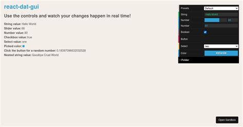 react dat gui fixed presets codesandbox