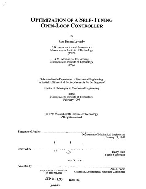 Open Loop Controller Optimization Of A Self Tuning