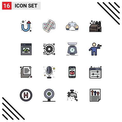 Mobile Interface Flat Color Filled Line Set Of 16 Pictograms Of Custom Image Storehouse Game