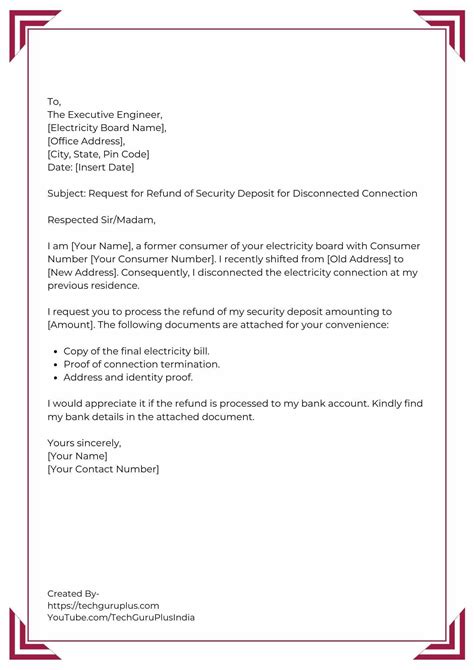 Application For Refund Of Security Deposit For Electricity Connection 5 Format