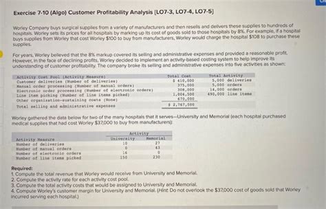 Solved Exercise 7 10 Algo Customer Profitability Analysis Chegg Com