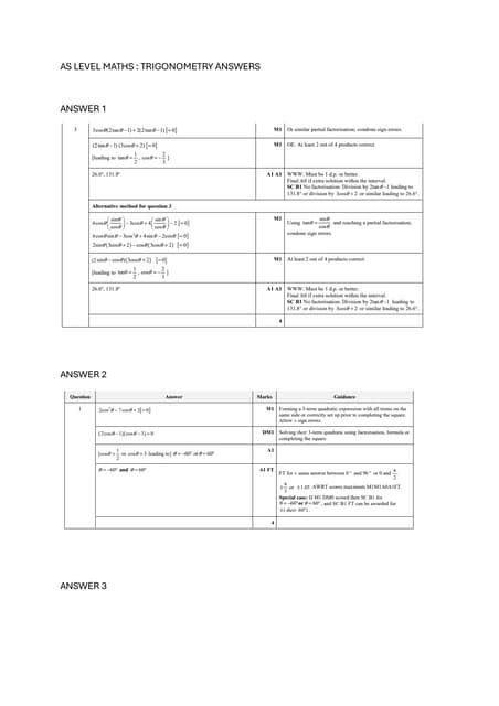 As Level Maths Trigonometry Answers 3 Pdf