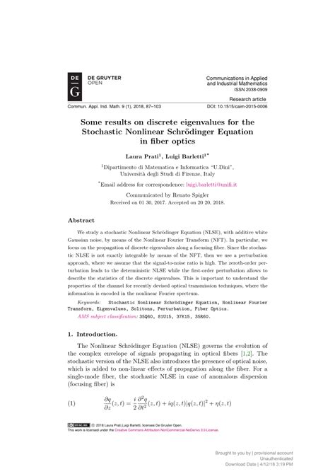 Pdf Some Results On Discrete Eigenvalues For The Stochastic Nonlinear Schrödinger Equation In