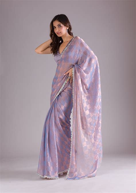 Buy Lavender Stonework Semi Crepe Saree Koskii