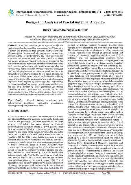 Design And Analysis Of Fractal Antenna A Review Pdf