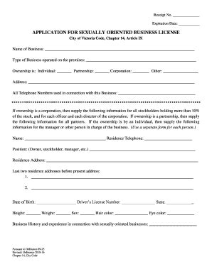Fillable Online APPLICATION FOR SEXUALLY ORIENTED BUSINESS LICENSE Fax Email Print PdfFiller