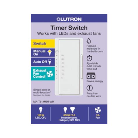 Lutron Ma T51mnh Wh Countdown Timer Maestro Indoor 120 V White White Lutron Ma T51mnh Wh Countdown Timer Maestro Indoor 120 V White White