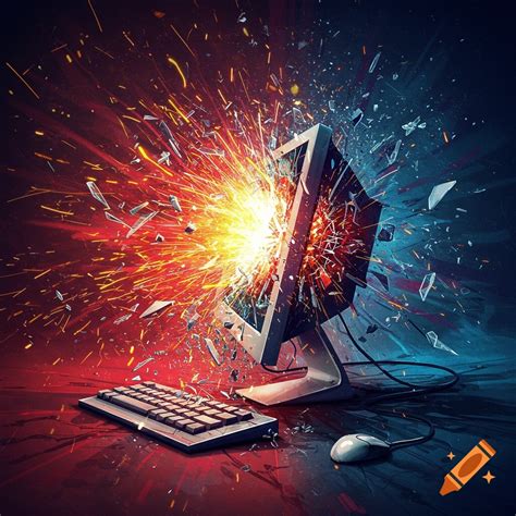 A Computer Monitor Exploding With Sparks And Glass On Craiyon