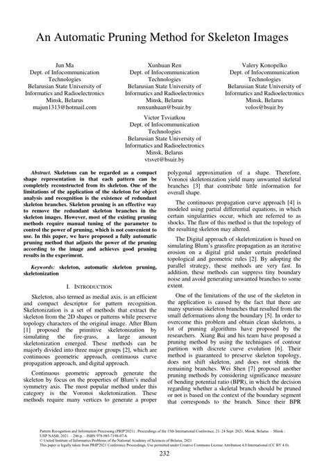 Pdf An Automatic Pruning Method For Skeleton Images