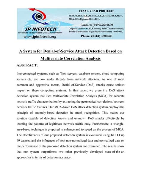 A System For Denial Of Service Attack Detection Based On Multivariate Correlation Analysis Docx
