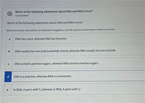 Solved Which of the following statements about DNA and RNA | Chegg.com