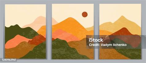 벡터 그림입니다 추상적인 현대미학 배경 풍경이 설정됩니다 지구 톤 색상 보호 벽 장식 현대 미술 프린트 책 표지 포스터 배너