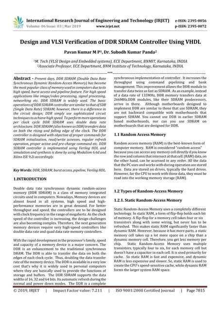 Irjet Design And Vlsi Verification Of Ddr Sdram Controller Using Vhdl