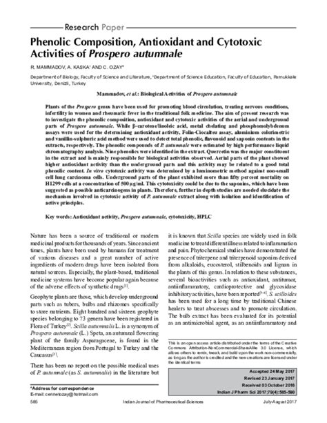 Pdf Phenolic Compositionantioxidant And Cytotoxic Activities Of
