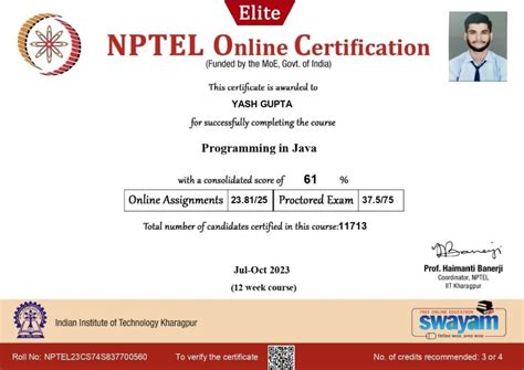 Yash Gupta On Linkedin Javacertification Nptel Javaprogramming