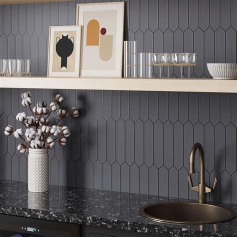 Palisades Black Picket Ceramic Tile Colorful Wall Backsplash