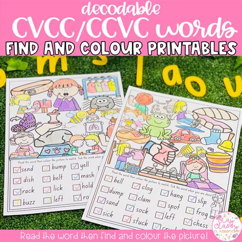 Decodable Cvcc And Ccvc Words Find And Colour Printables Stay Classy