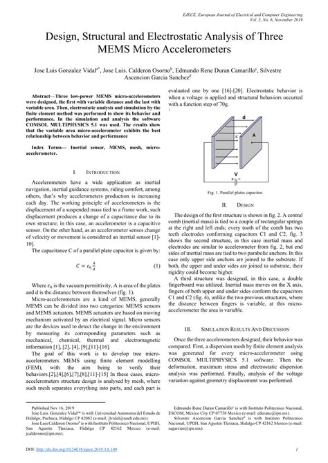 Pdf Design Structural And Electrostatic Analysis Of Three Mems Micro Accelerometers