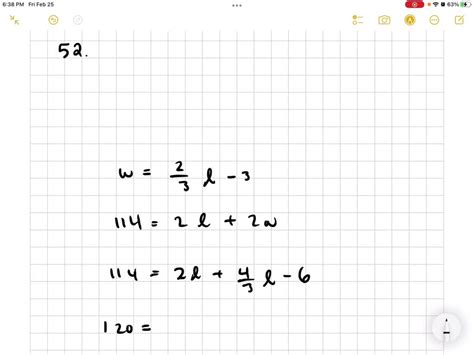 Solved Suppose That The Width Of A Rectangle Is 3 Centimeters Less Than Two Thirds Of Its Length