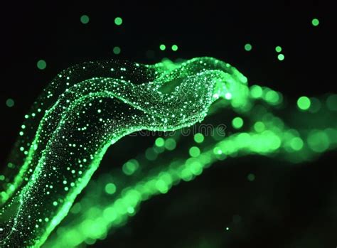 Abstract Green Energy Flow Particle Wave Background High Quality Image Stock Illustration