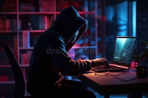 Hacker In Hood Stealing Data From Computer Cybercrime Concept Stock Illustration Illustration