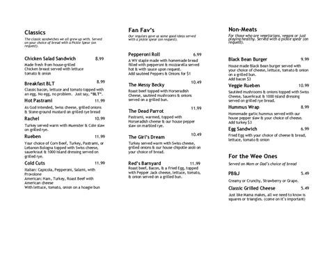 Menu Big Belly Deli